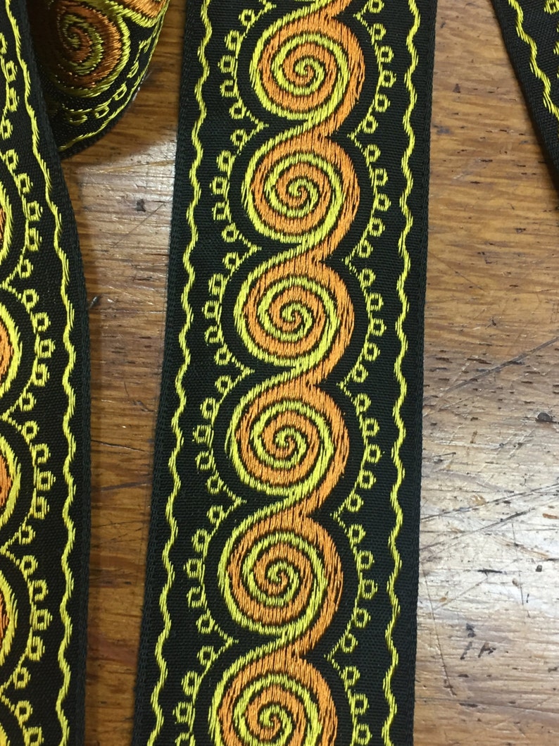 Vintage Circular Design French Brocade Ribbon, Black, Yellow, Amber, 1 ...