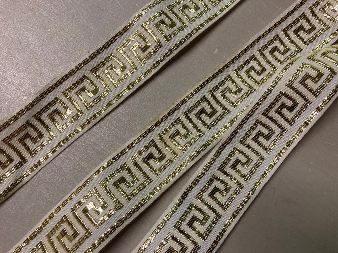 Greek Key Ribbon, Metallic Gold on White, Classic Look, 1 Inch Wide ...