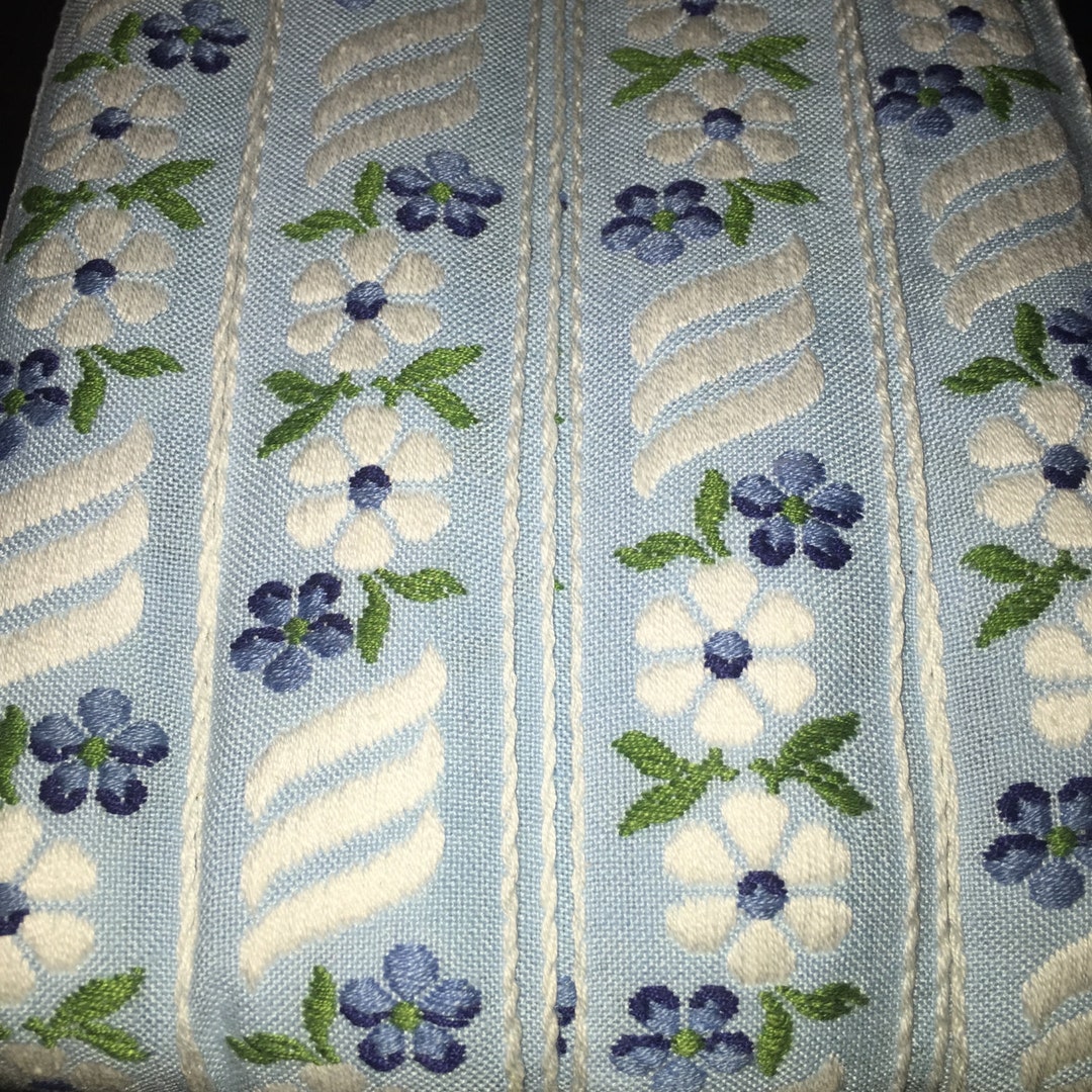 Vintage 100% Cotton Ribbon, Blue Background, White, Royal Blue and ...