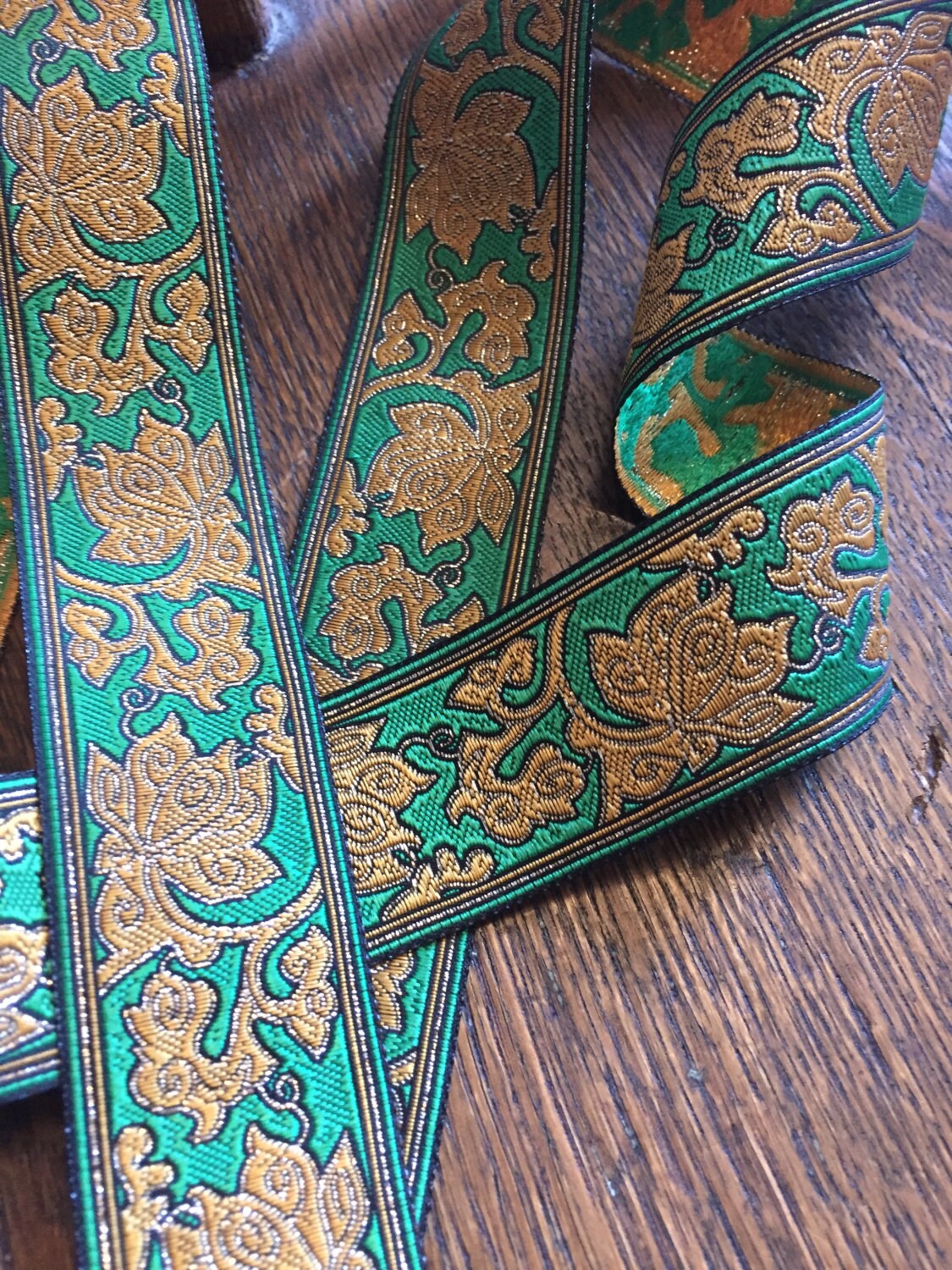 Green and Amber Paisley Brocade Ribbon 1 5/8 Inches Wide | Etsy