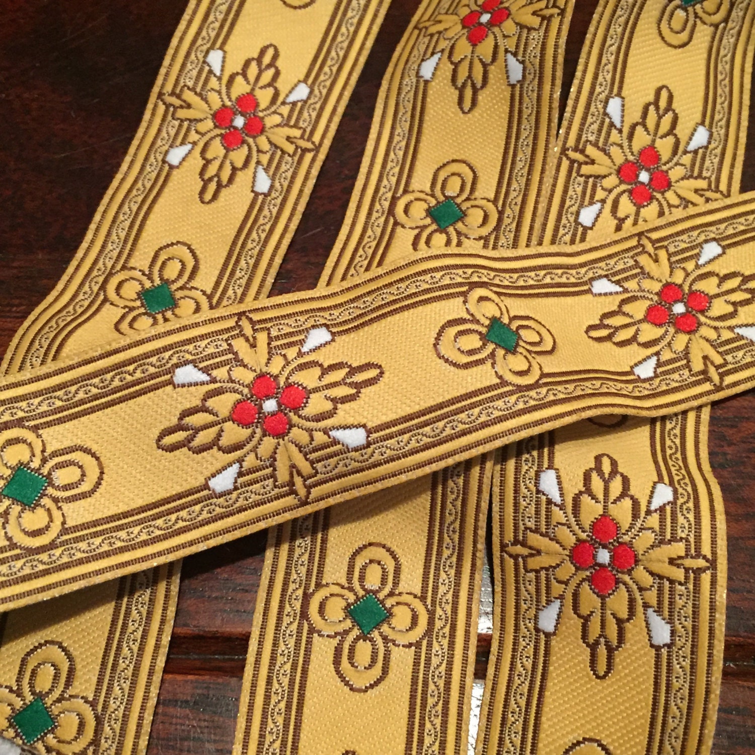 Embroidered Jewel Pattern Ribbon 1 1/8 Inches Red Green and | Etsy