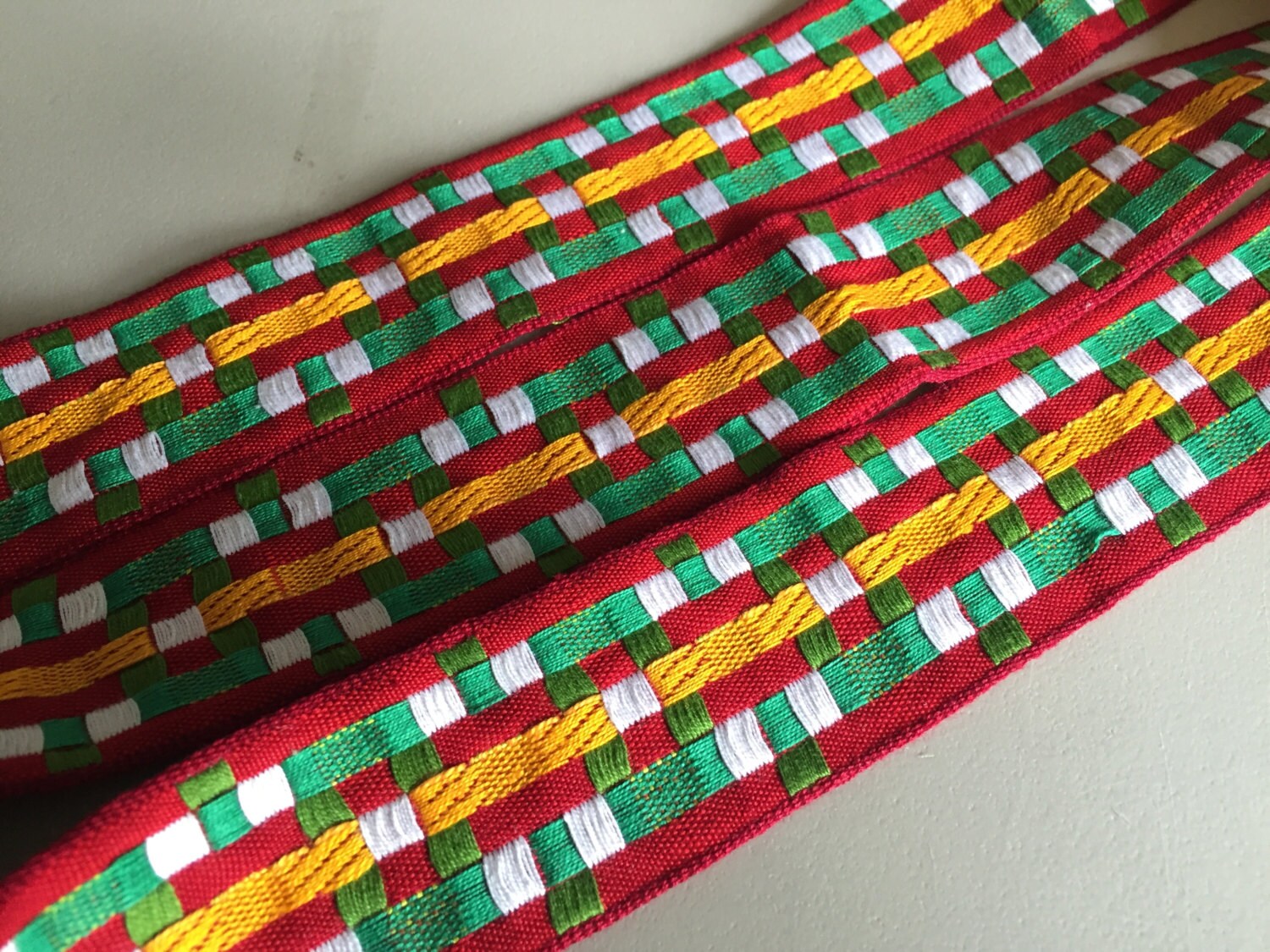 Vintage 100% Cotton Heavy "basket Weave" Ribbon, Red, Green, White and ...