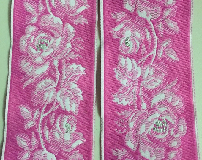 Pink and White Floral Jacquard Ribbon With Silver Iridescent - Etsy