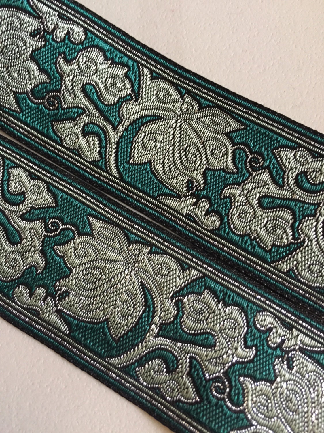 Green and Gray Paisley Brocade Ribbon 1 3/8 Inches Wide | Etsy
