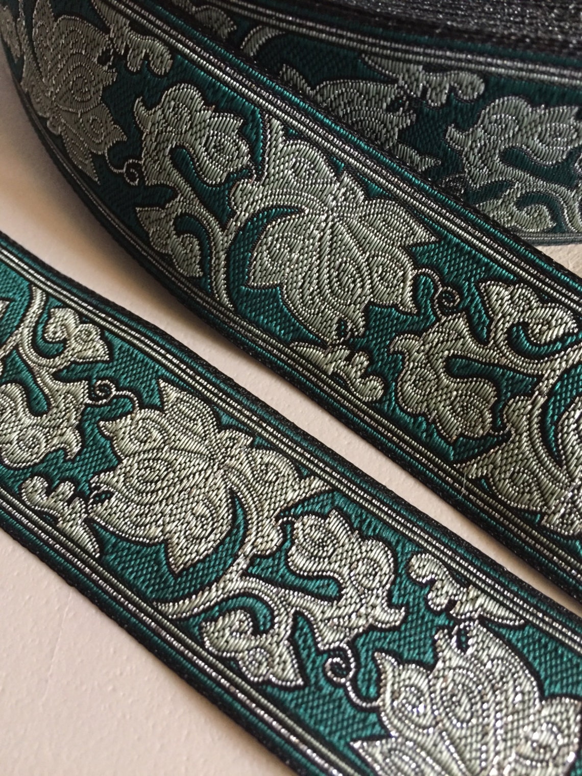 Green and Gray Paisley Brocade Ribbon 1 3/8 Inches Wide | Etsy