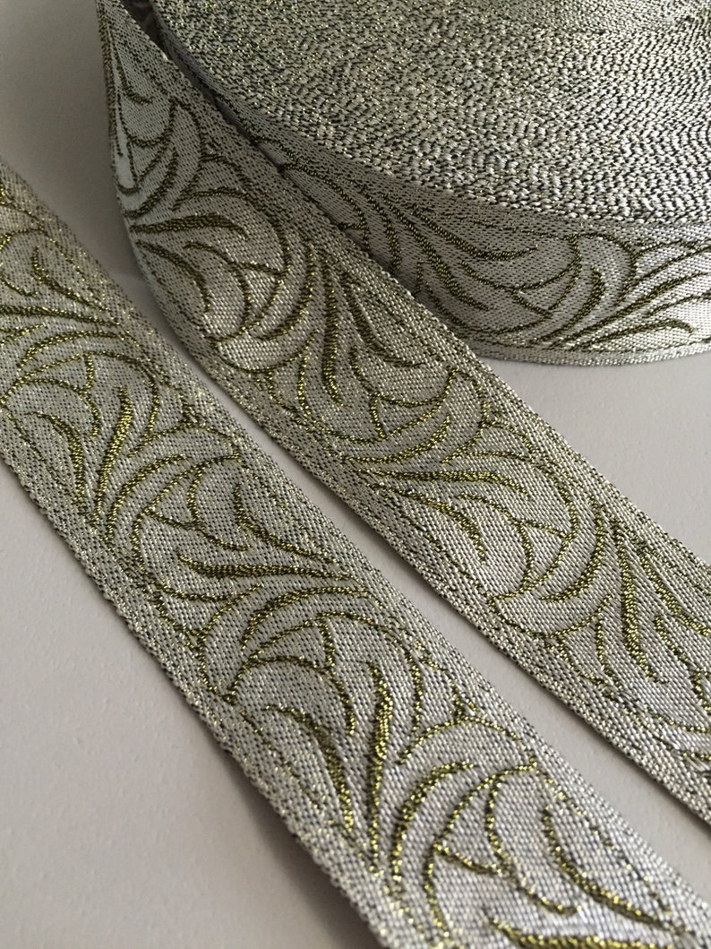Vintage French Brocade Ribbon, a Thick White and Iridescent Gold Design ...