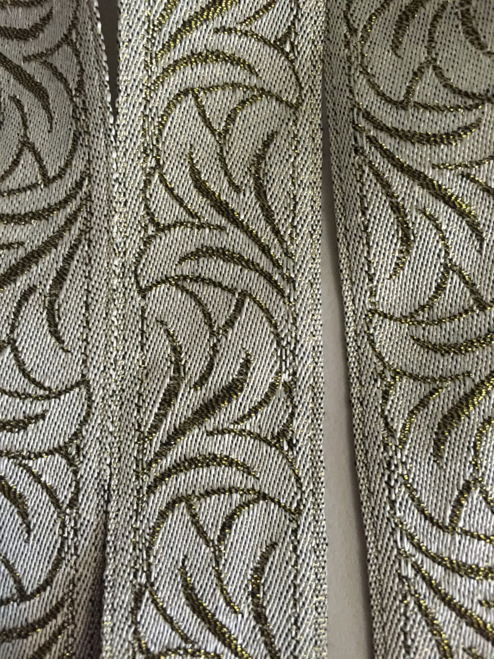 Vintage French Brocade Ribbon, a Thick White and Iridescent Gold Design ...