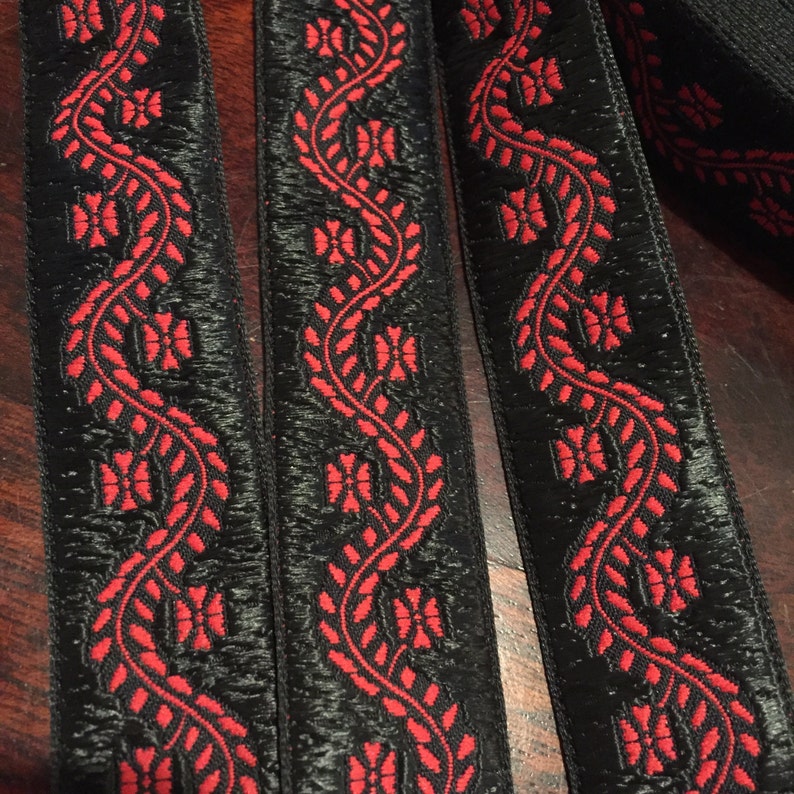Red on Black Paisley Brocade Ribbon Made in Germany Black - Etsy