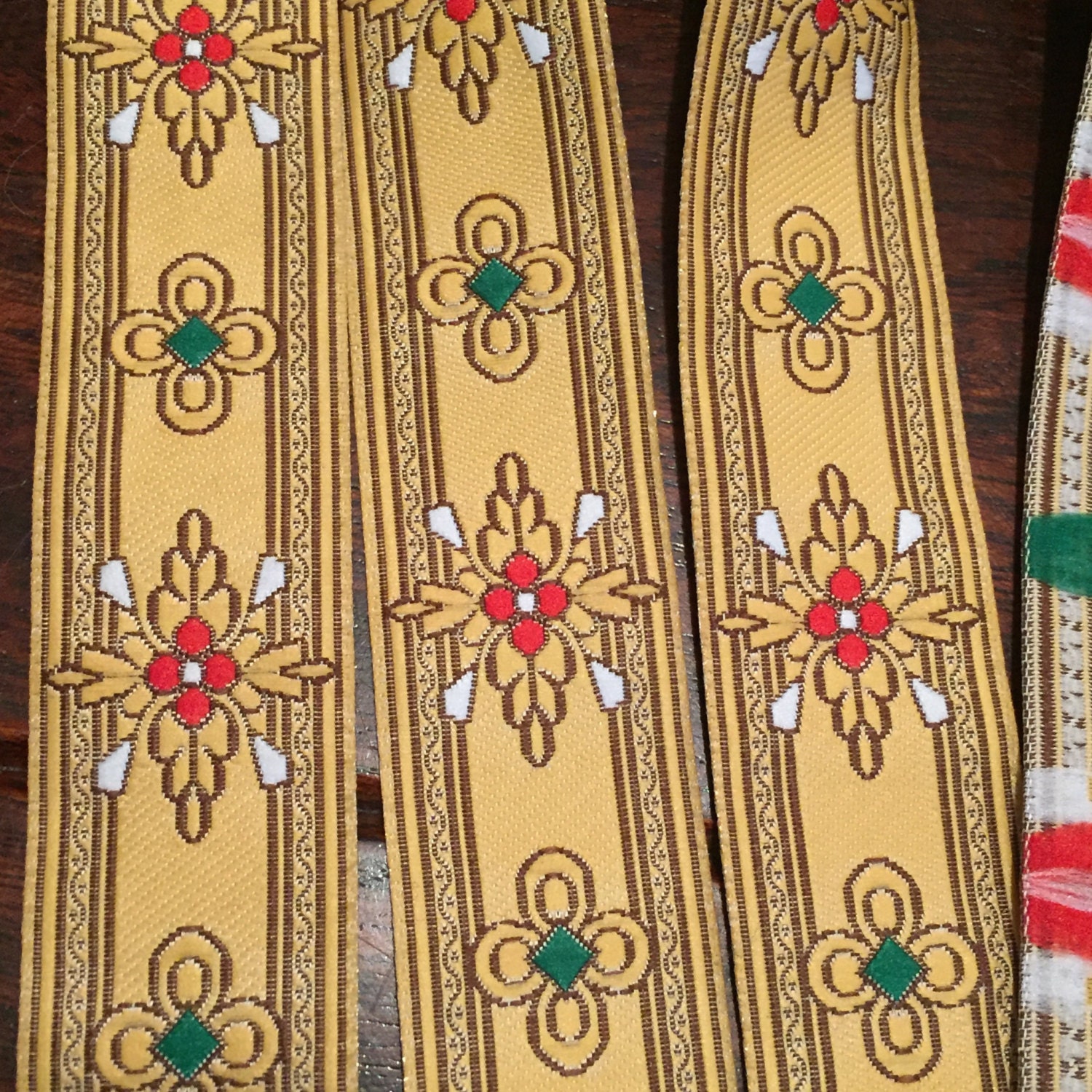 Embroidered Jewel Pattern Ribbon 1 1/8 Inches Red Green and | Etsy