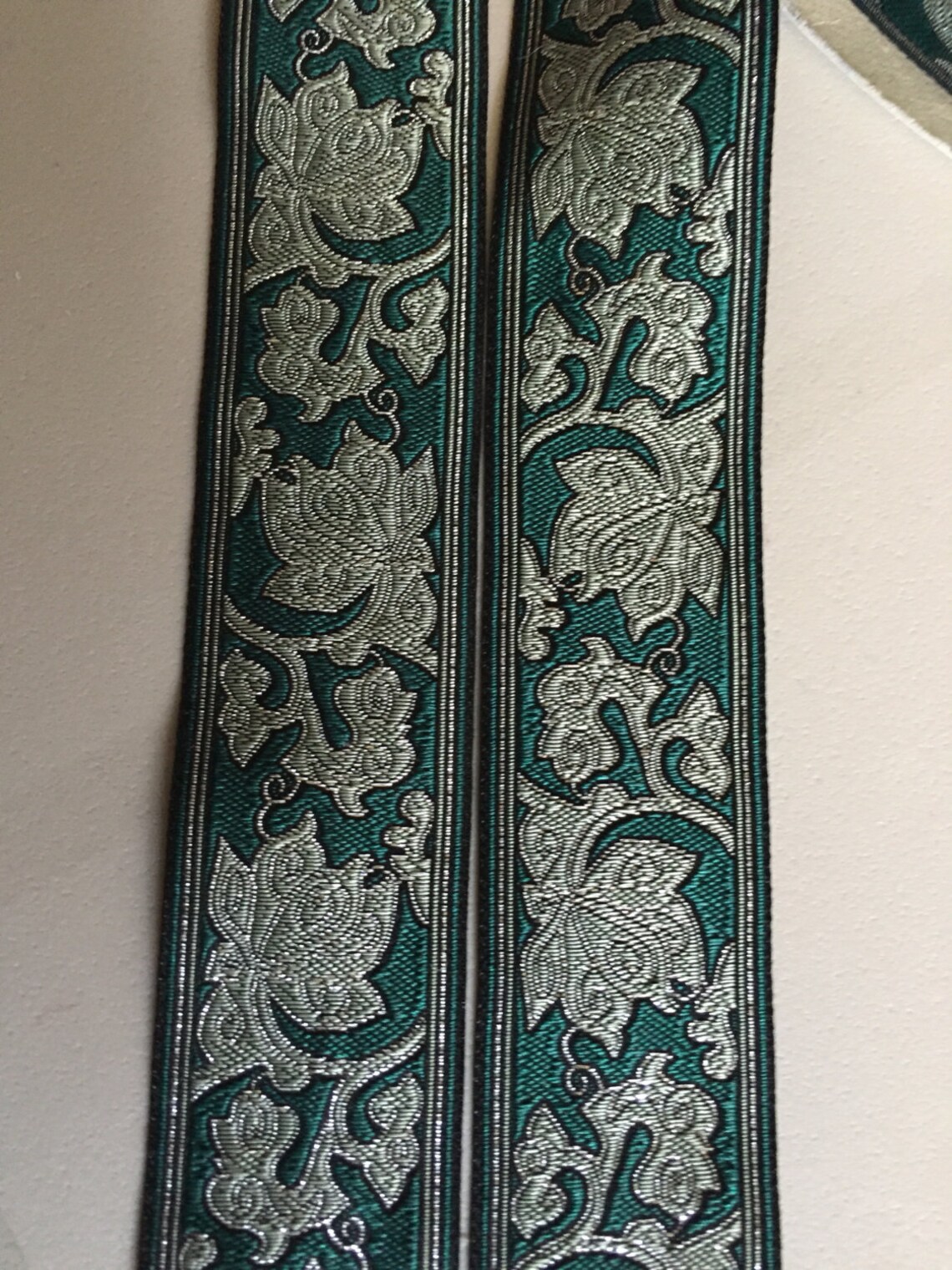 Green and Gray Paisley Brocade Ribbon 1 3/8 Inches Wide | Etsy