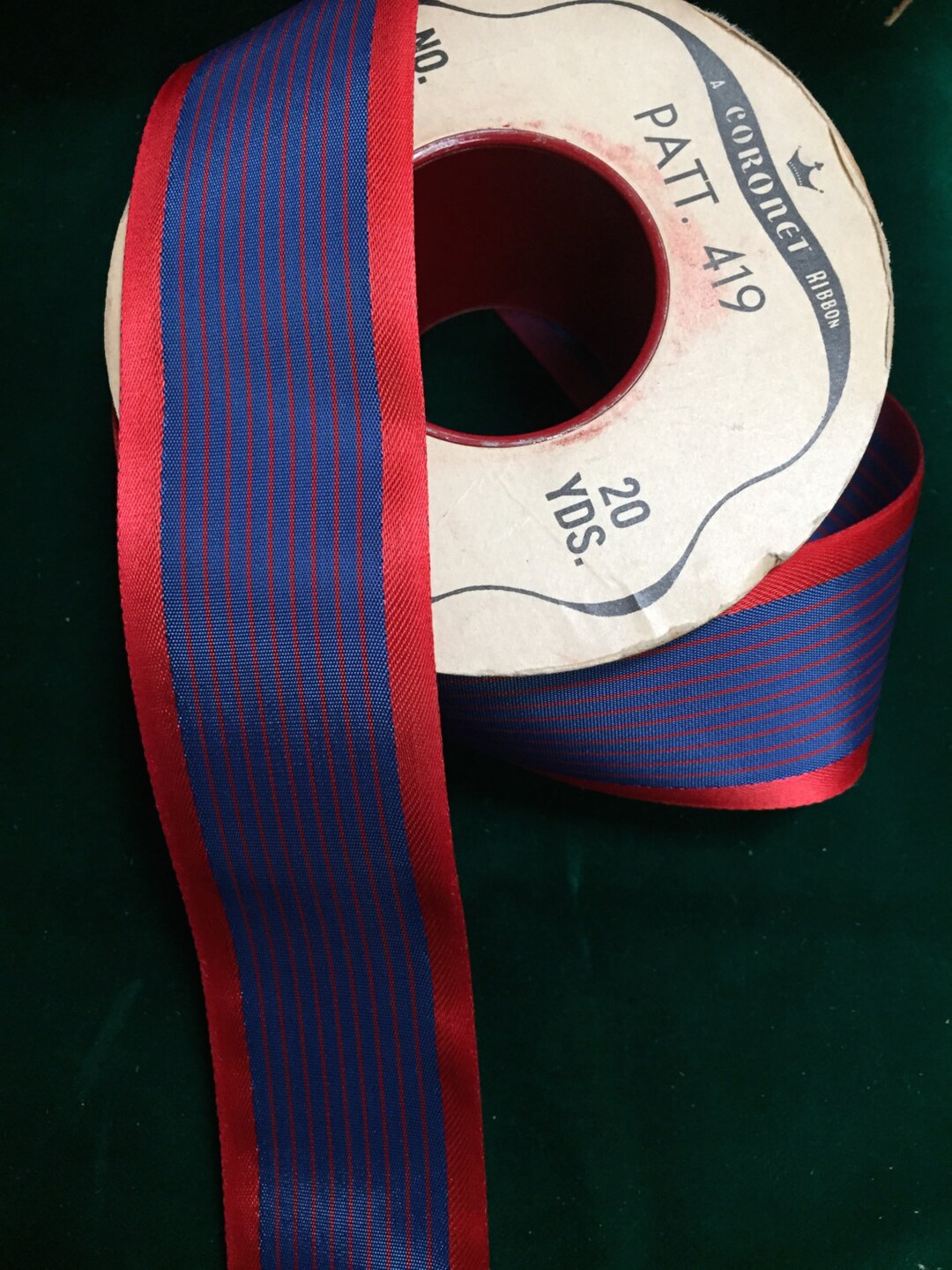 Vintage Navy and Red Striped Taffeta Ribbon, 1 5/8 Inches Wide, a ...