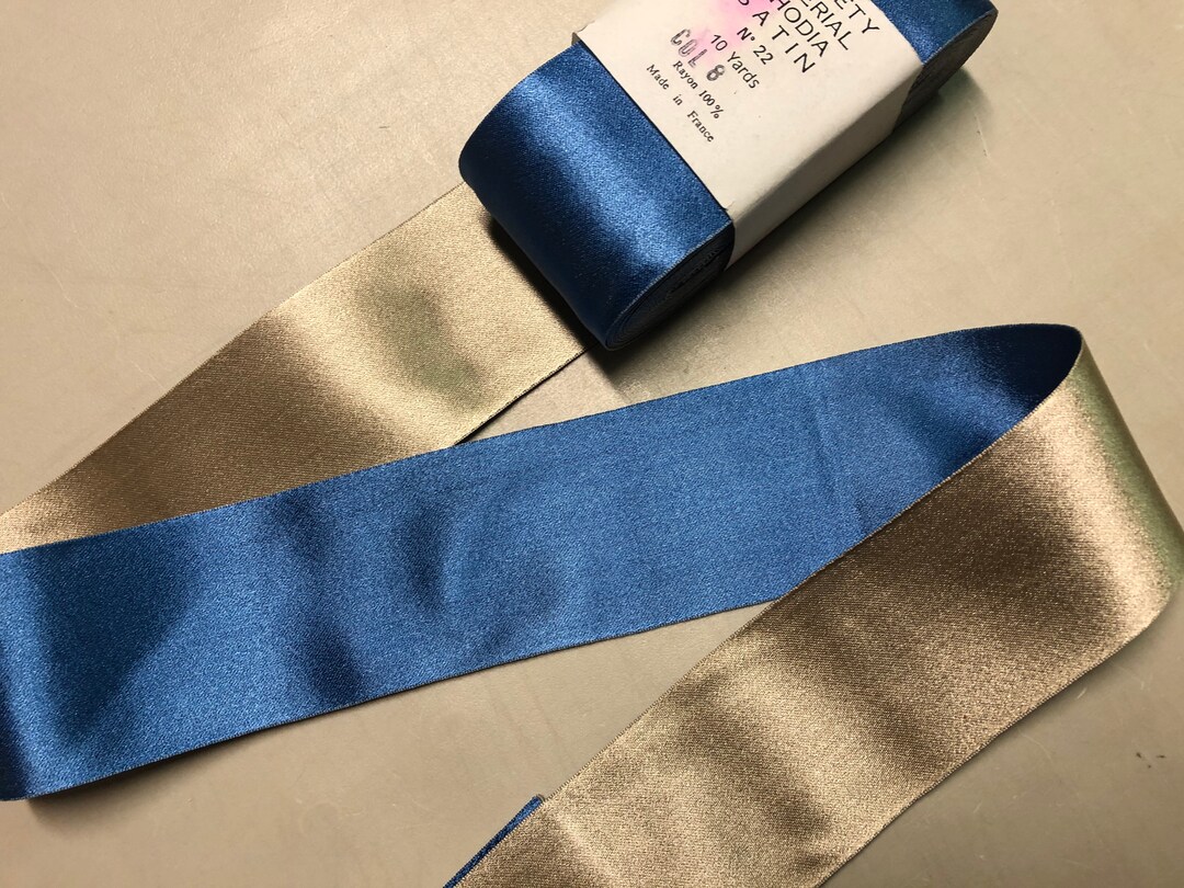Society Vintage Two Tone Satin Ribbon With Cobalt Blue and Pewter, 2 1/ ...