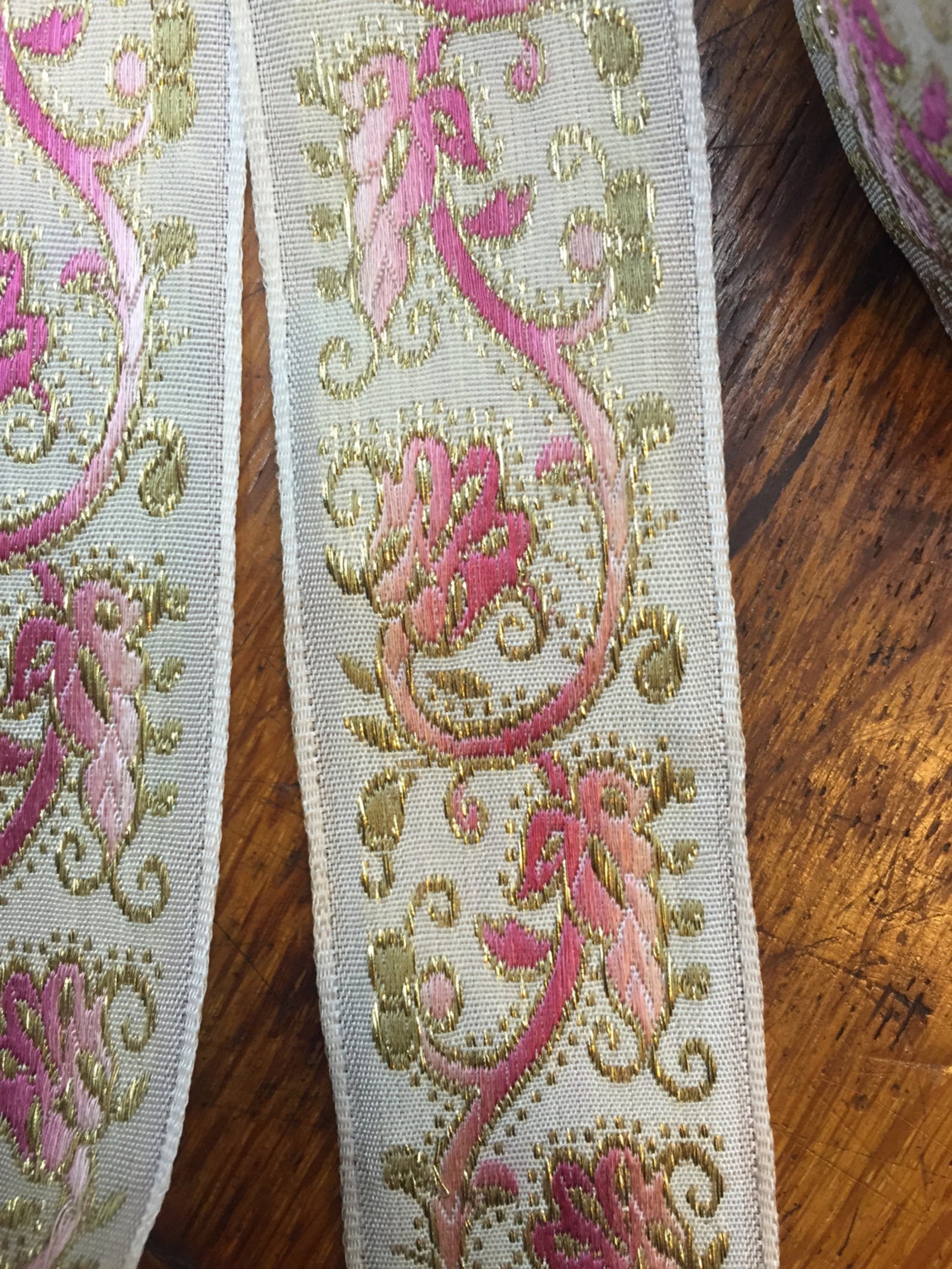Vintage French Brocade Ribbon Pink Ombre Pattern on a White - Etsy