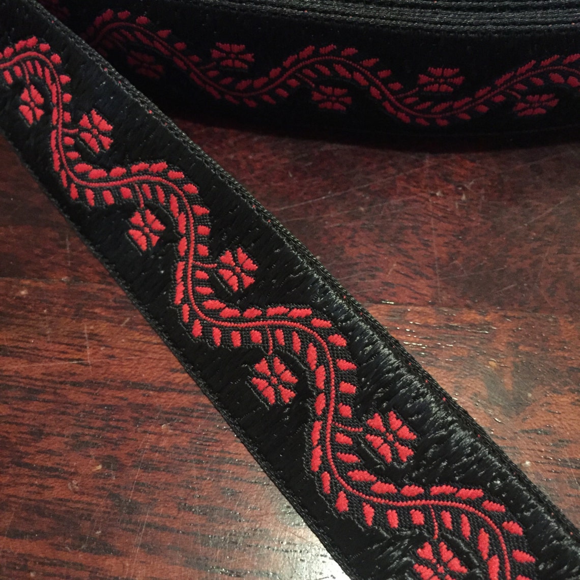 Red on Black Paisley Brocade Ribbon Made in Germany Black - Etsy