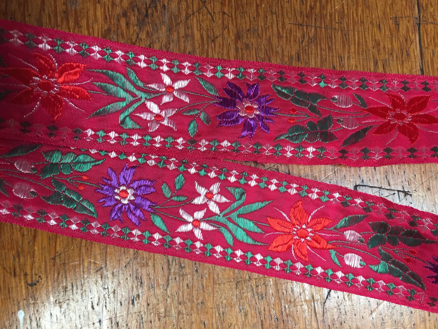 Beautiful Red Floral Ribbon Purple, Green and Red Florals, Red ...
