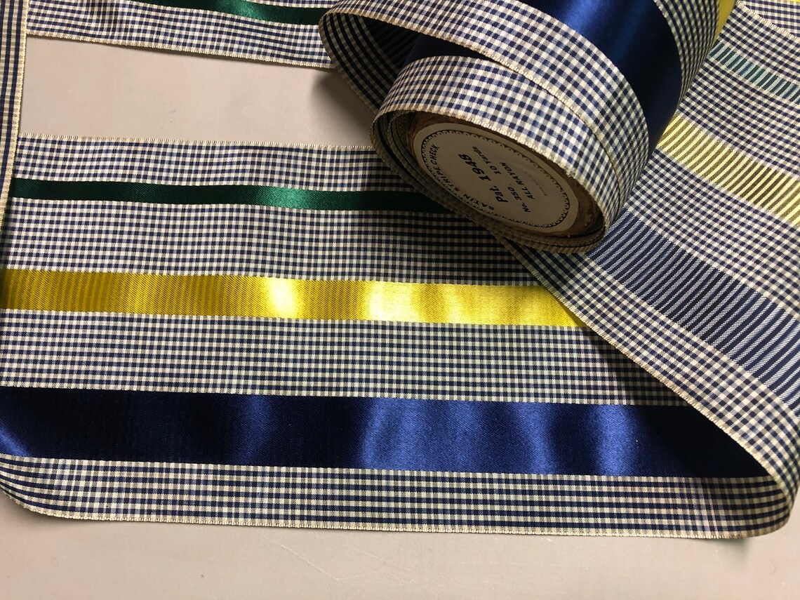 Vintage Checker Plaid Ribbon in Navy Blue and White, Green, Blue and ...