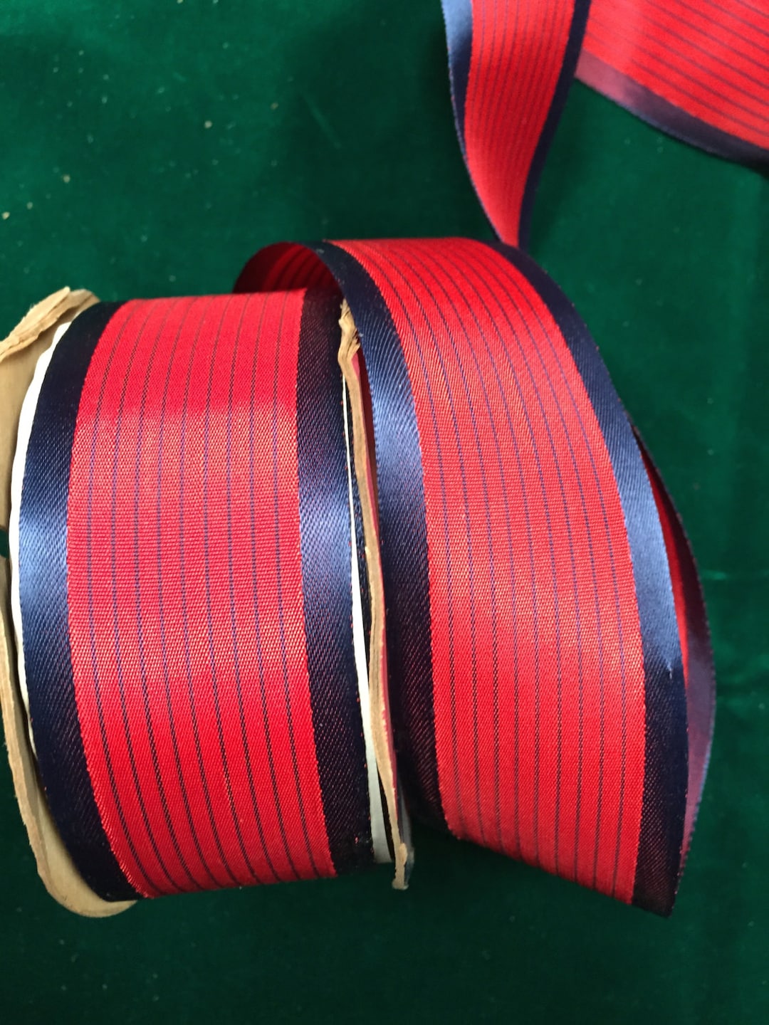Vintage Navy and Red Striped Taffeta Ribbon, 1 5/8 Inches Wide, a ...