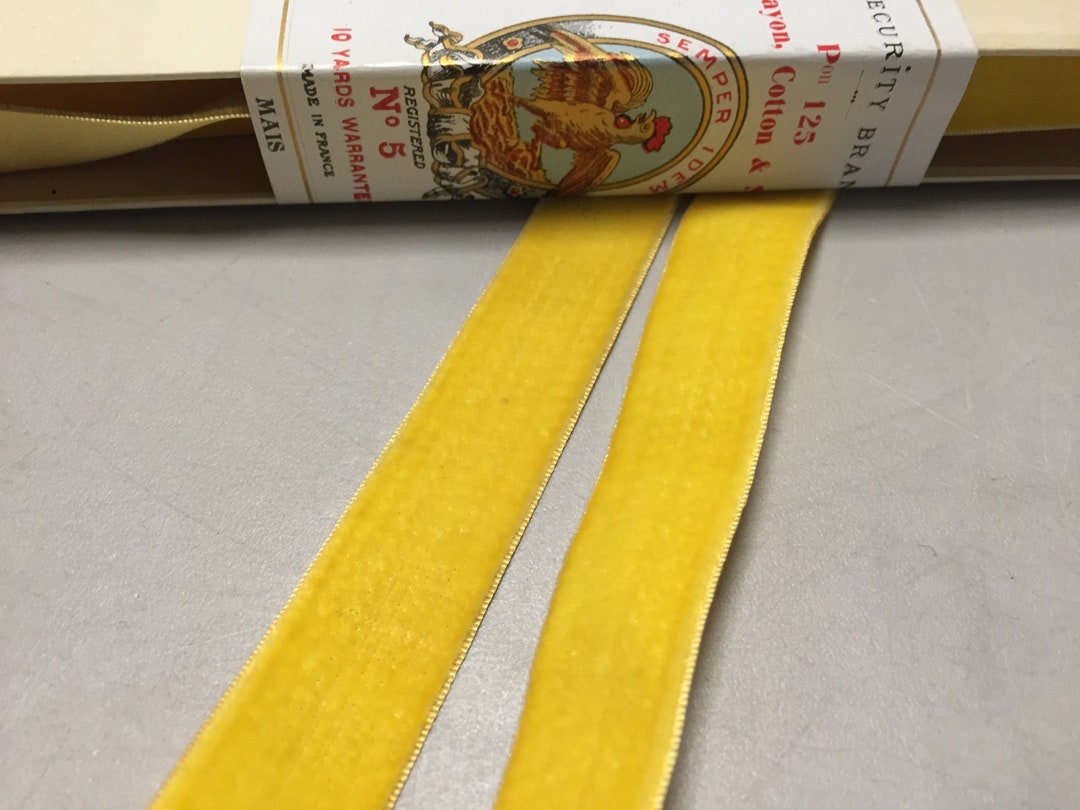 Velvet Ribbon in Maize Yellow, Satin Back, Made in France, Cotton and ...