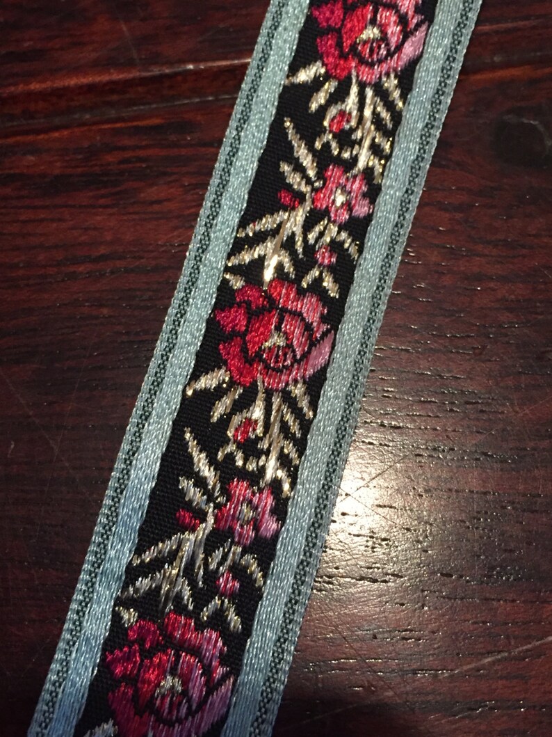 French Floral Jacquard Ribbon Black Background With Pinks - Etsy