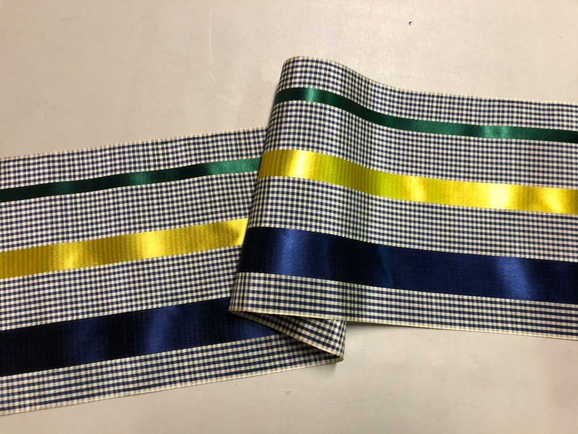 Vintage Checker Plaid Ribbon in Navy Blue and White, Green, Blue and ...