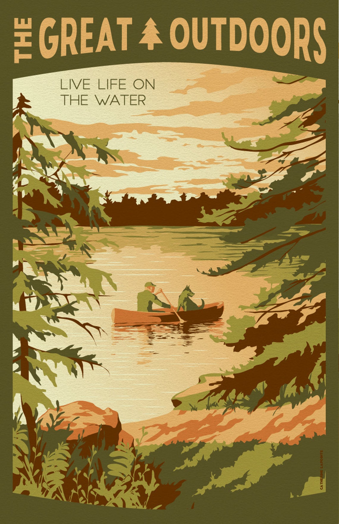 Canoe Lake Retro Travel Poster Great Outdoors Camping Vintage - Etsy