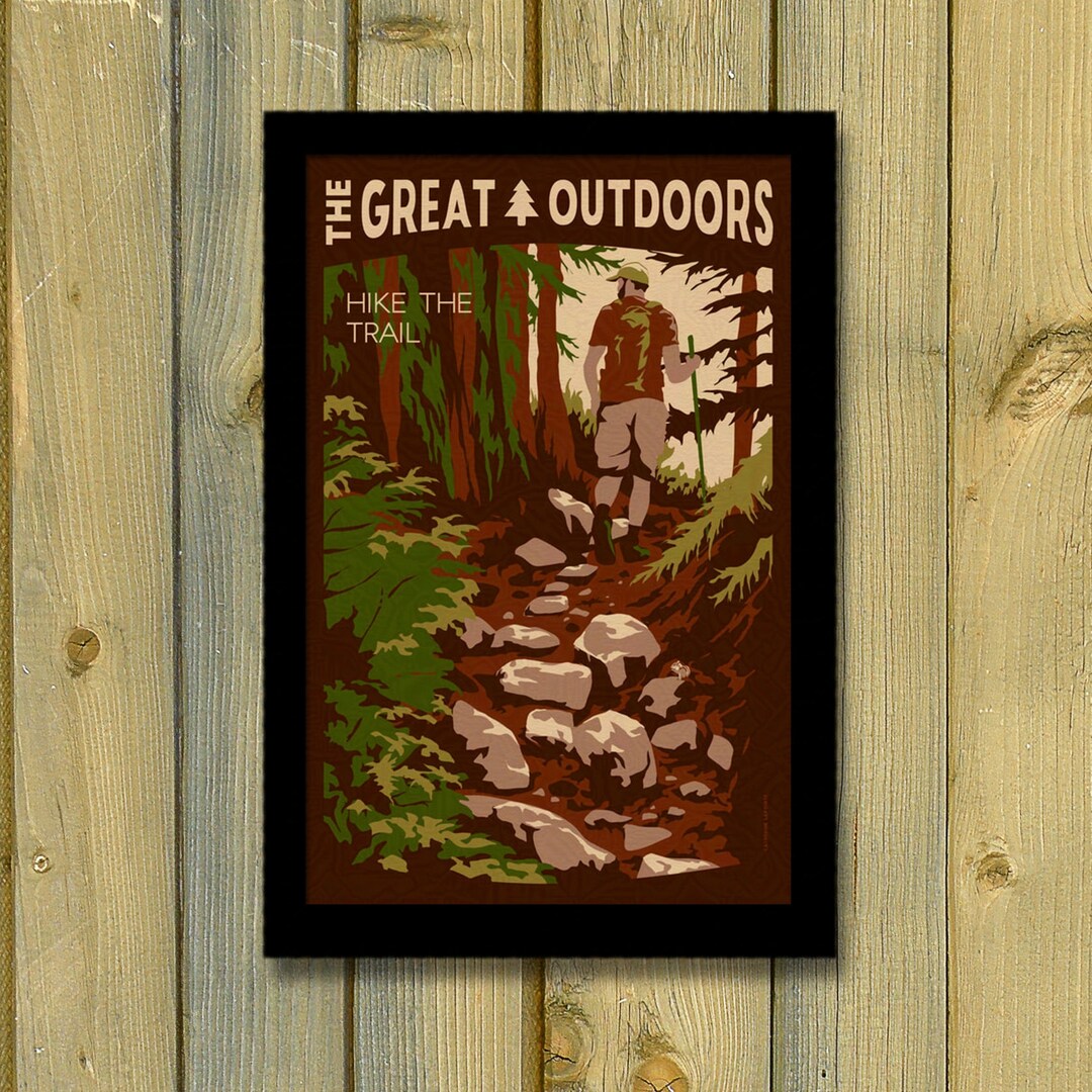 Hike the Trail Vintage Travel Poster- Great Outdoors Camping Mountain ...