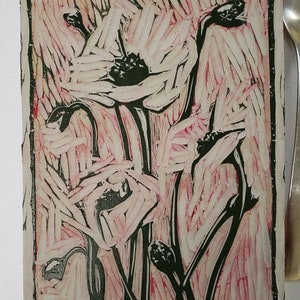 Poppies Floral Art | Lino Cut Reduction Print | Flower Original ...