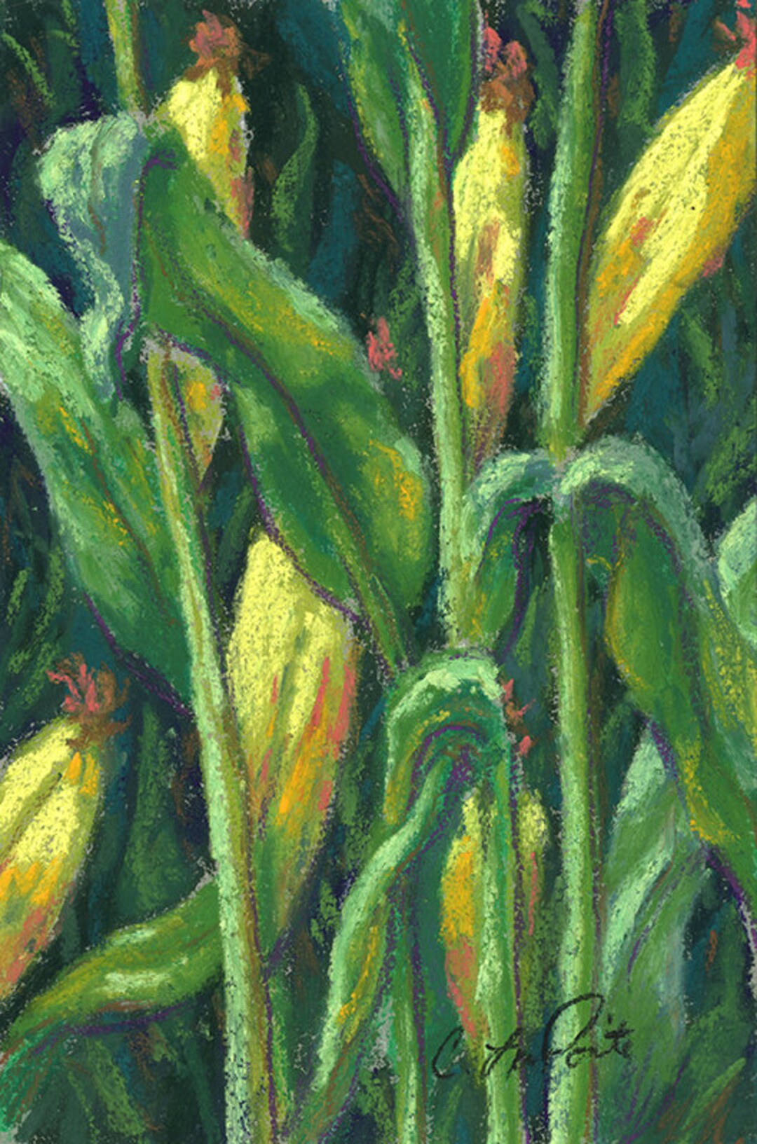 Corn Farm Pastel Painting Country Landscape Art Small - Etsy