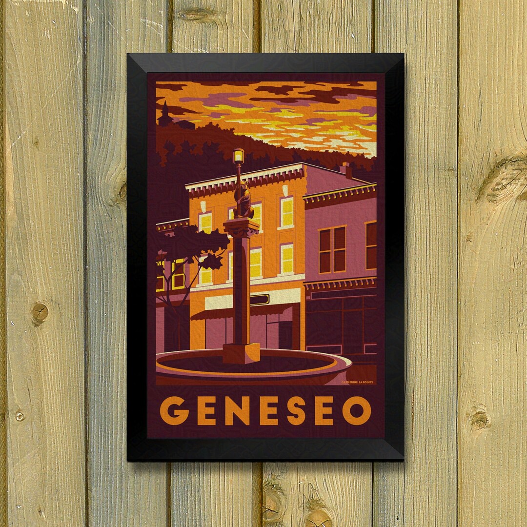 Geneseo NY Sunset Vintage Travel Poster- Finger Lakes Upstate New York ...