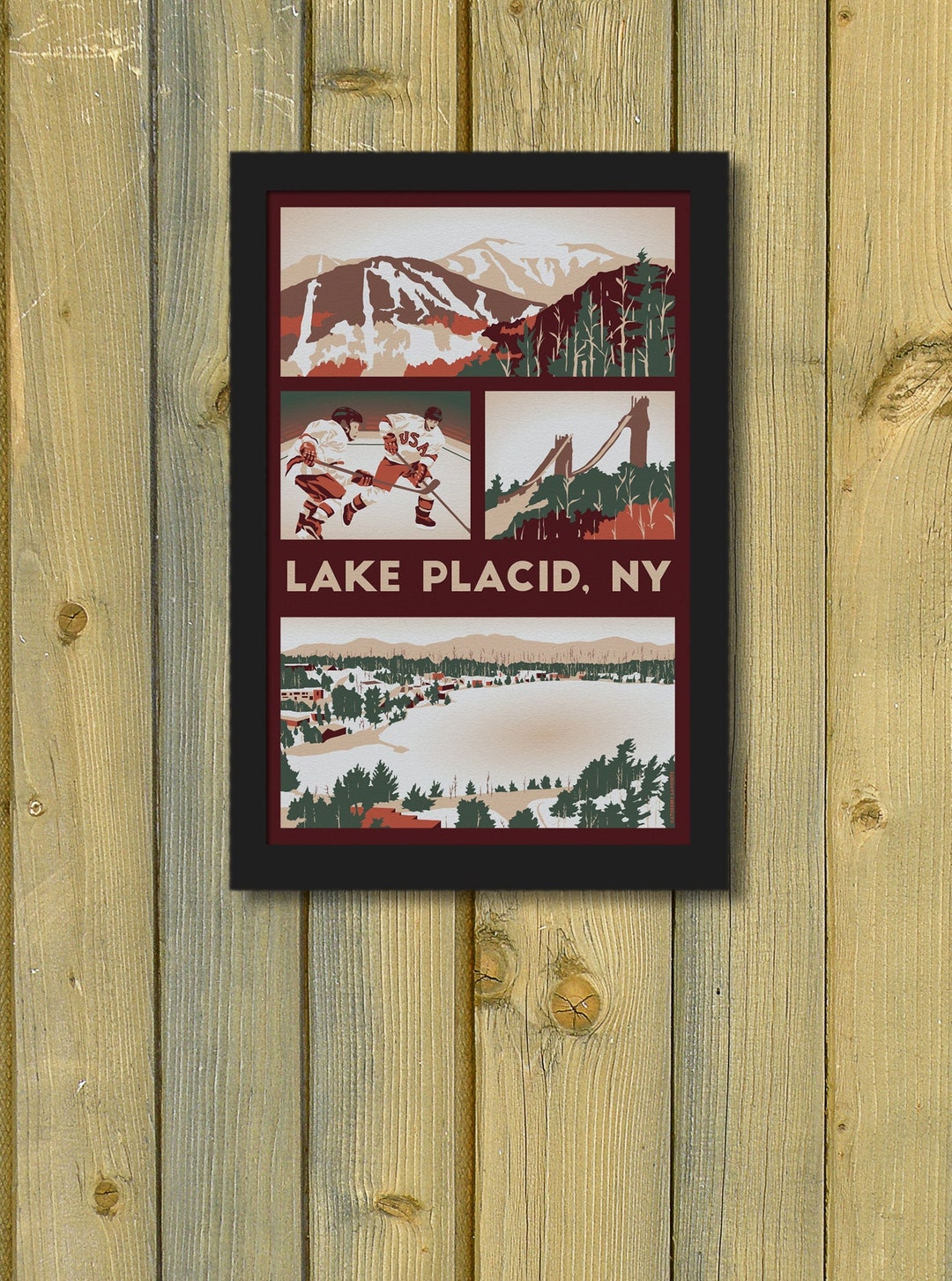 Lake Placid Winter Vintage Poster Retro Hockey Ski Jump Whiteface ...