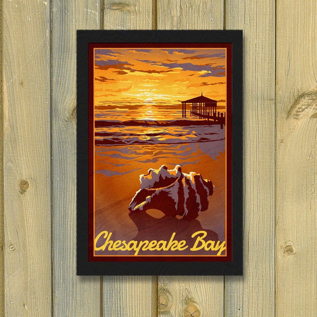 Chesapeake Bay Retro Beach Sunset Travel Poster - Etsy