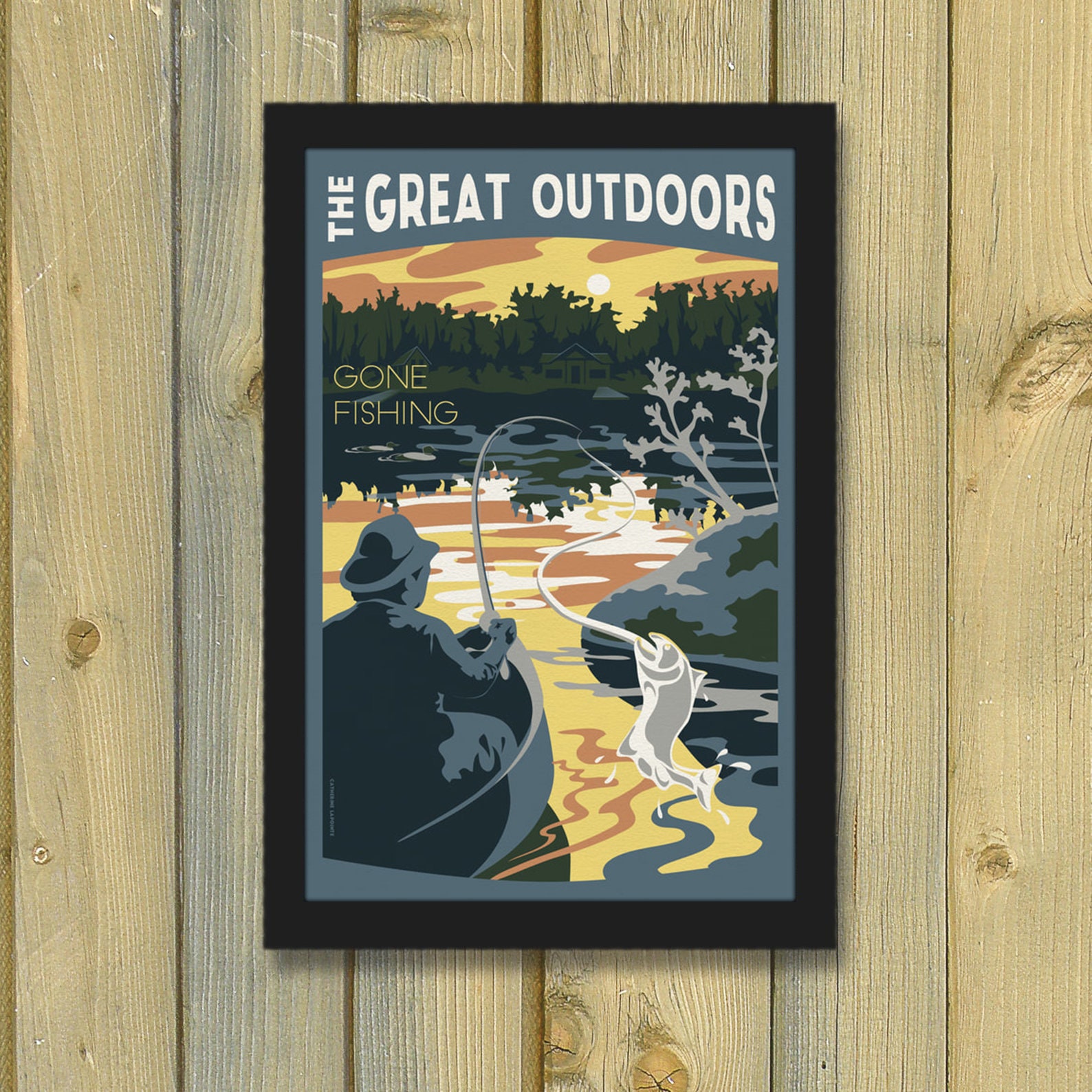 Gone Fishing Vintage Travel Poster Camping Cabin on the Lake - Etsy