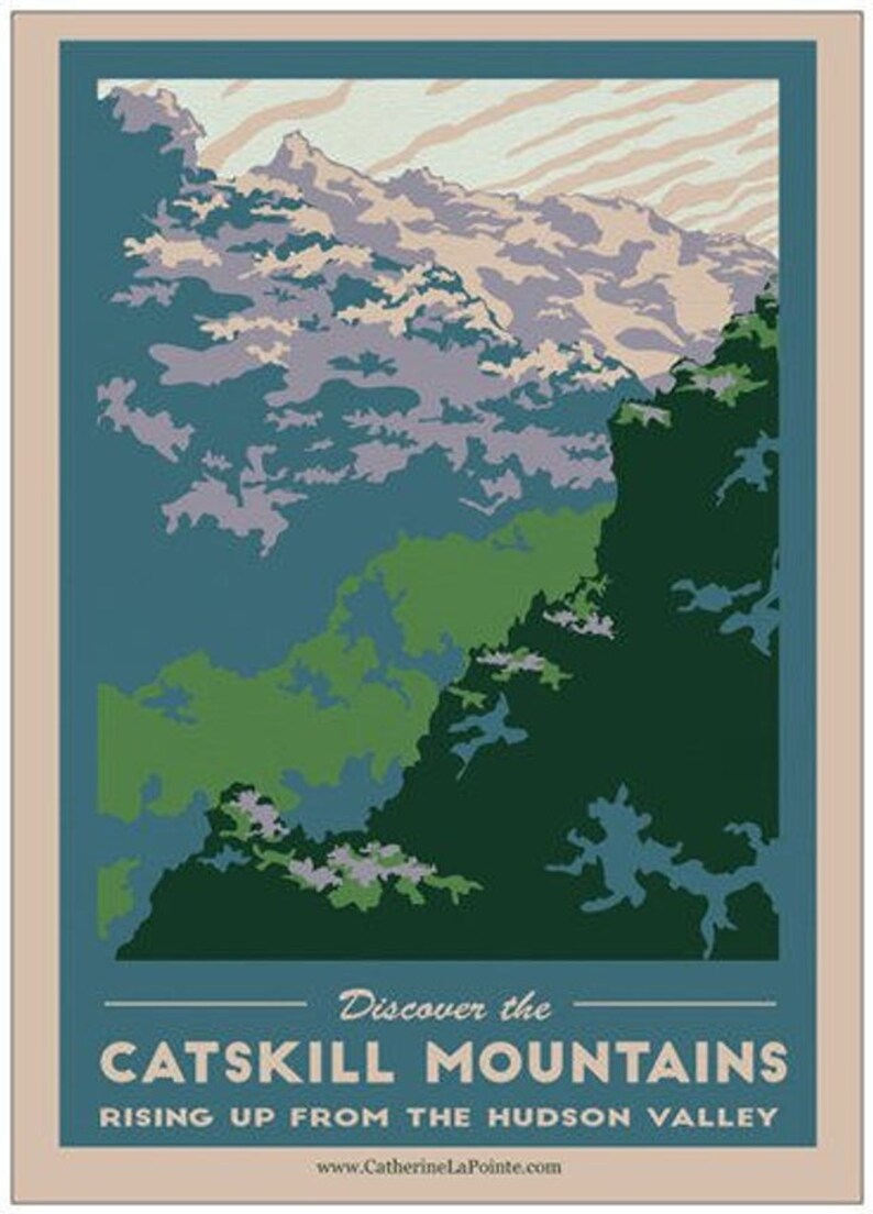 Catskill Mountains Vintage Travel Poster Upstate NY Catskills | Etsy