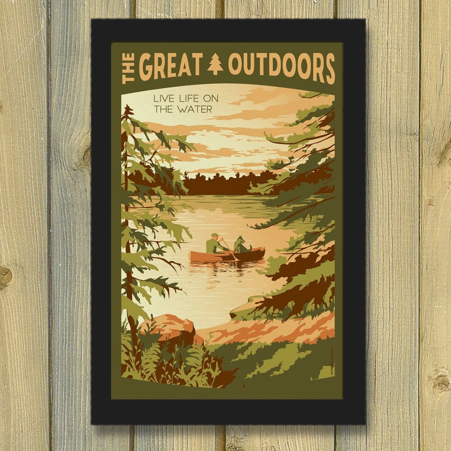 Canoe Lake Retro Travel Poster Great Outdoors Camping Vintage - Etsy