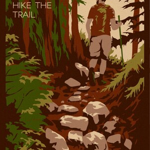Hike the Trail Vintage Travel Poster- Great Outdoors Camping Mountain ...