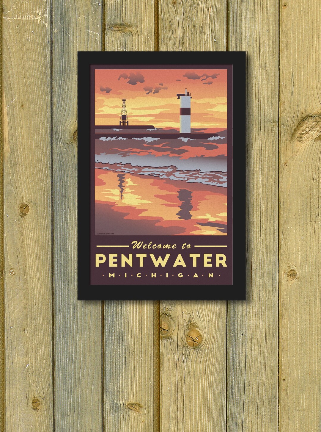 Pentwater Lighthouse Vintage Travel Poster Retro Michigan Art Print - Etsy