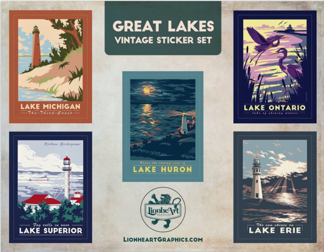 Retro Great Lakes Sticker | Vintage Travel Posters | Great Lakes ...
