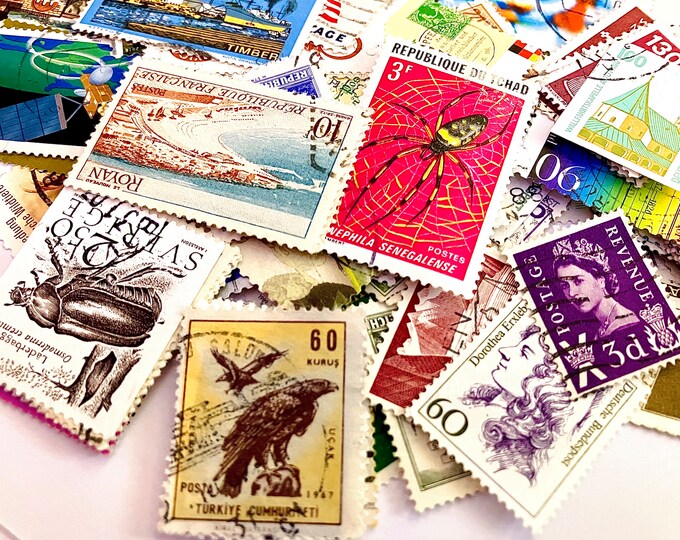 85 Vintage International Postage Stamps, Mixed Media Junk Journal ...