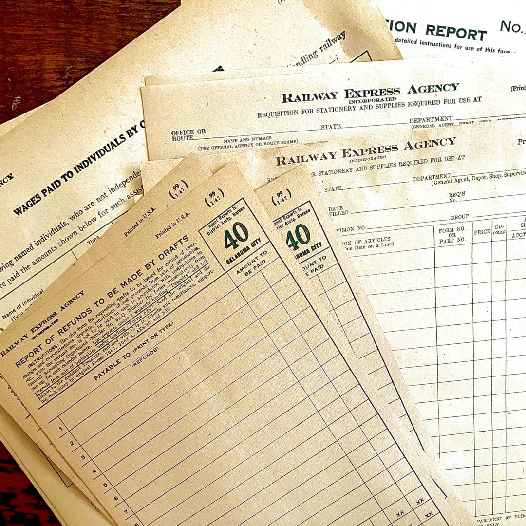 18 Assorted Vintage Railway Express Forms, Vintage Railroad Ephemera ...