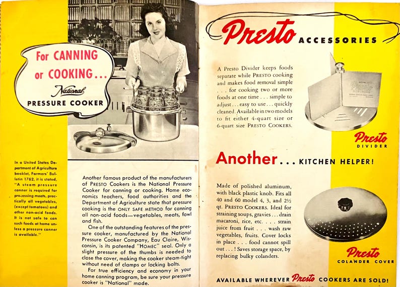1948 Presto Cooker Model 40 Recipe Book, Vintage Cooking, Kitchen ...