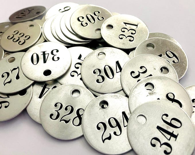 Set of 5 Vintage Metal Numbered Tags, Vintage Round Metal Tags, Metal ...