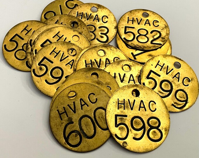 Set of 5 Vintage Brass Numbered Tags, Vintage Numbered Tags, Metal ...
