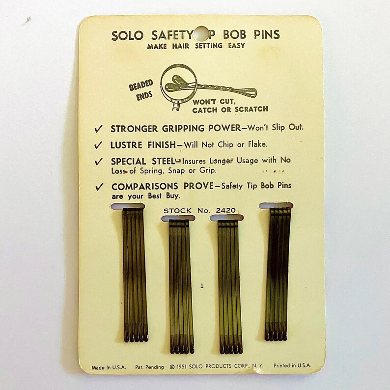Vintage Solo Safety Tip Bob Pins Card, Vintage Ephemera, Vintage Beauty ...