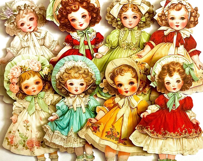 Handcut Cute Girls Paper Dolls, Children Ephemera, Junk Journal Supply ...