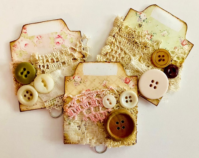 Set of 3 Shabby Tab Paper Clips, Altered Paperclips, Decorative ...