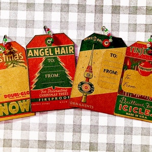 Set of 8 Beaded Retro Christmas Gift Tags, Christmas Gift Wrap ...