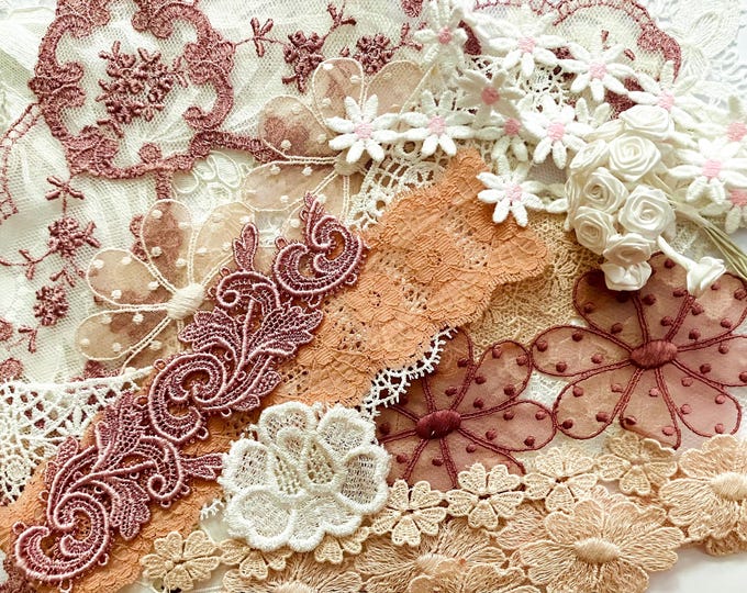 Texture Pack, Lace and Fabric Snippets, Fabric Scraps, Embellishments, Junk Journal Supply ...