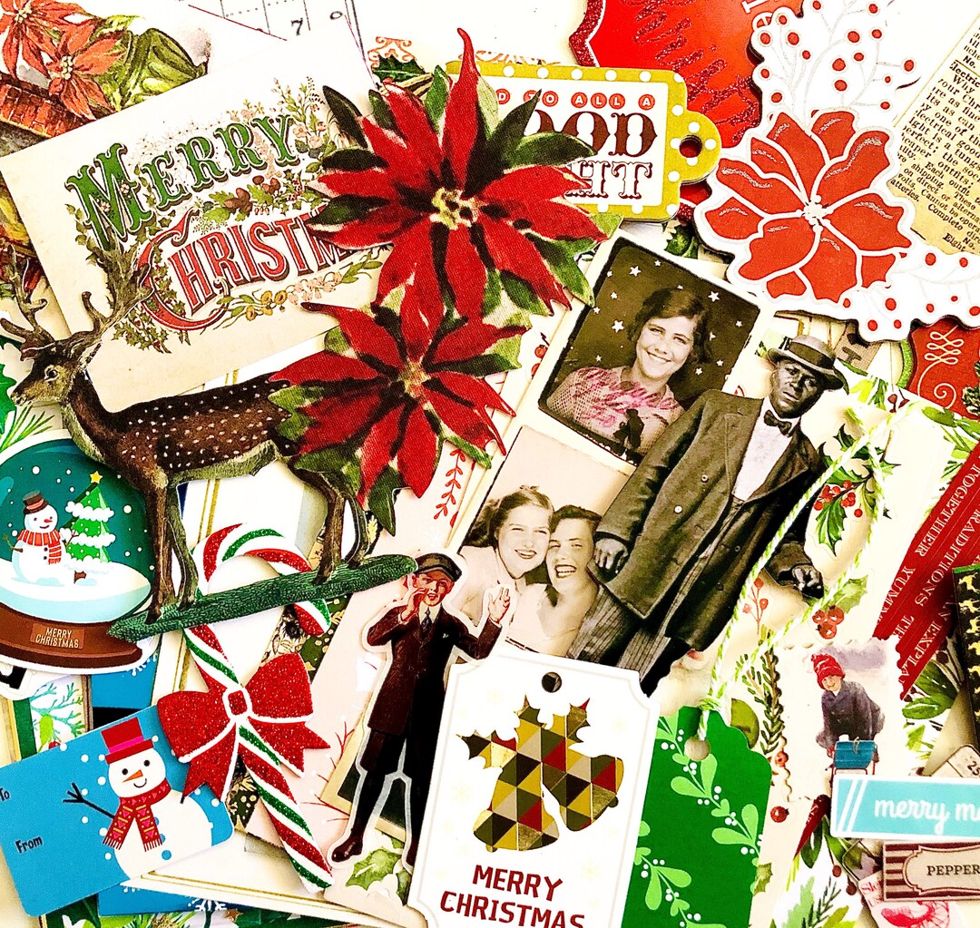 50 Piece Christmas Paper Crafting Pack, Mixed Media Collage Ephemera ...