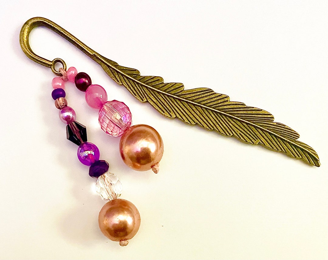 Feather Hook Beaded Dangling Bookmark, Bookmark Hook, Journal Dangle ...