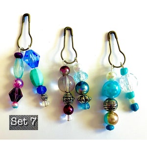 Assorted Sets of 3 Bulb Pin Embellishments, Stitch Markers for Knitting and Crochet, Beaded ...